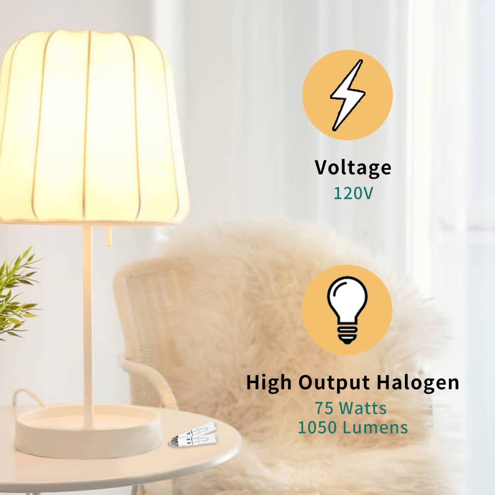4vwin JDE11 T4 Halogen Bulb 120V 75W Dimmable Warm White 1050lm 2800K Clear for Chandeliers, Ceiling Fan, Table Lamps, Cabinet Lighting (4, 75W 120V)