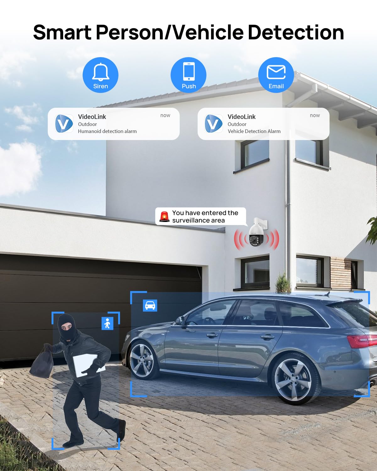 6MP Outdoor PTZ IP POE Camera, Pan Tilt 20x Optical Zoom, Human Vehicle Detection, Auto Tracking PTZ Camera with 393ft IR Night Vision, 2-Way Audio, MicroSD 256GB (Compatible for Hikvision)