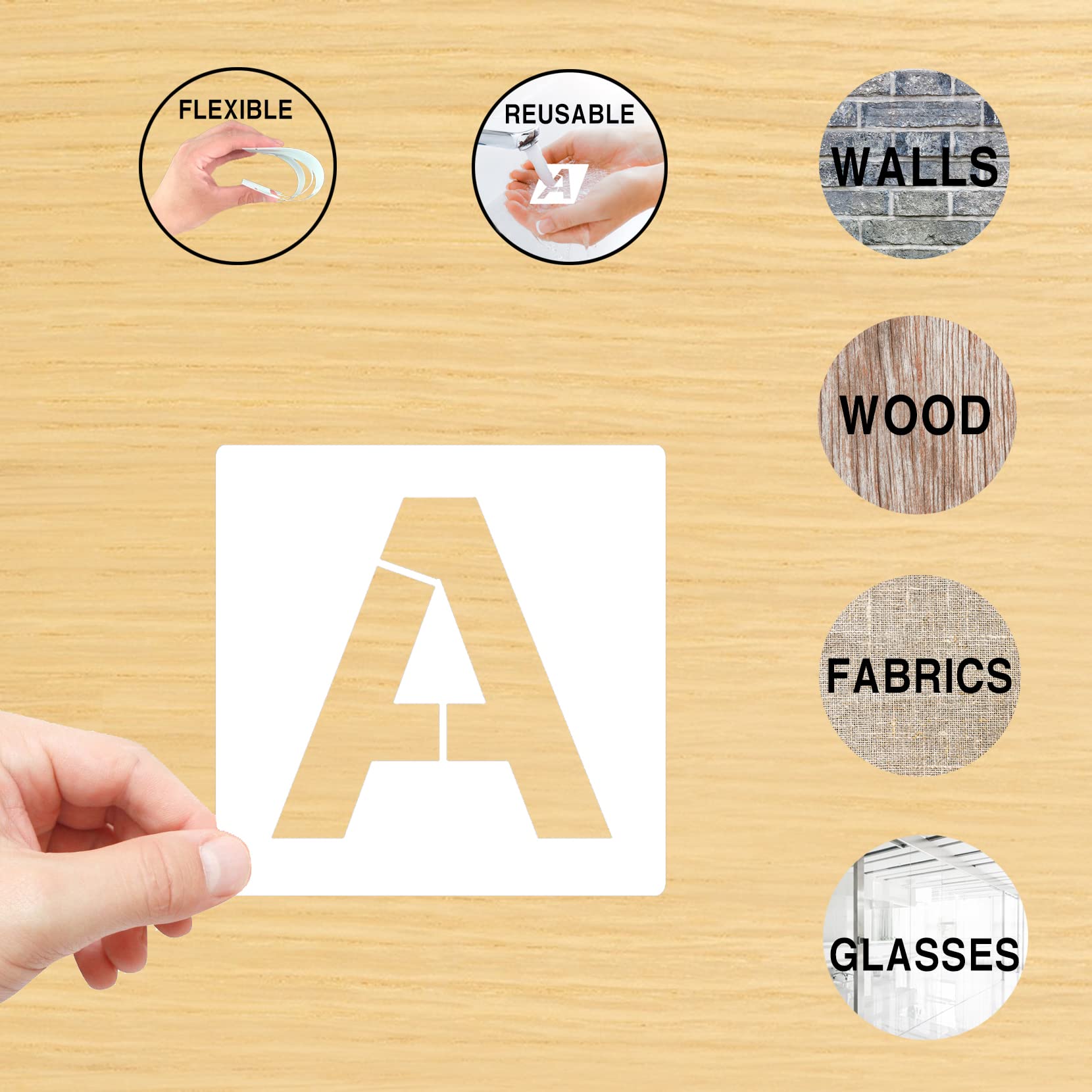4'' Letter Stencils and Numbers Reusable Plastic, 36 Pcs Alphabet Art Craft Stencils, Number Symbol Templates Letter Stencils for Wood, Wall, Script Boat,Fabric, Rock, Chalkboard, Signage