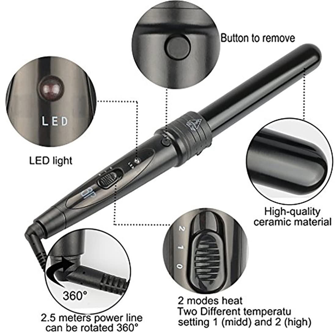 iMissiu Tourmaline 3 in 1 Curling Wand Set with 3 Interchangeable Curling Iron Ceramic Barrels with Heat Resistant Glove – Black