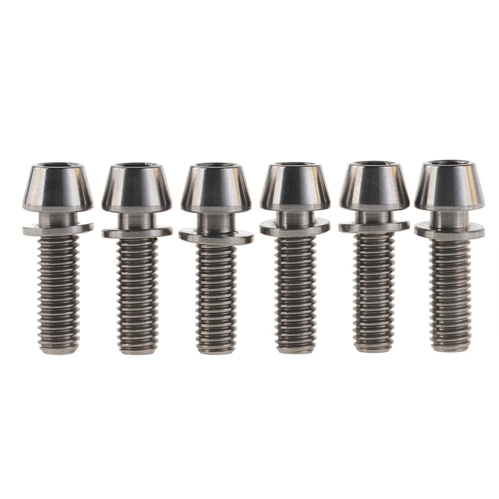 Yaruijia Titanium Bolt for MTB Bicycle Stem M5x16/18/20mm Taper Head Hex Socket Screws with Ti Washer Pack of 6 (M5x20mm, Titanium)