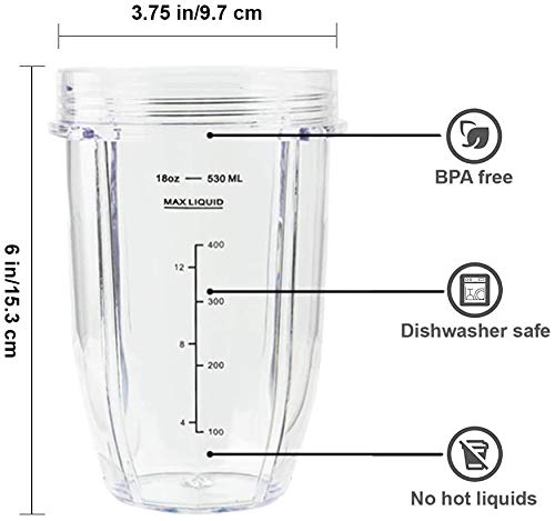 Bidihome Blender Cups for Ninja Blender, 18OZ Cup with Sip & Seal Lids Compatible with 900w 1000w Nutri Ninja Blender Auto iQ series (2 Pack)