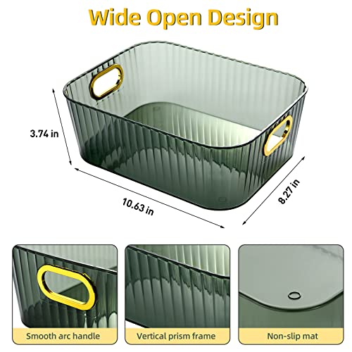 BIEDUM 2 Pack Open Compartment Clear Plastic Organizer, Rectangular Makeup and Vanity Storage Bin and Pantry Caddy with Pass-Through Handles for Bathroom Kitchen Refrigerator Organizers and Storage