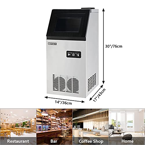 ROVSUN Commercial Ice Maker 110lbs/24h Automatic Built-in Stainless Steel Under Counter/Portable Freestanding for Restaurant Bar with 24lbs Storage, Connection Hoses & Ice Scoop