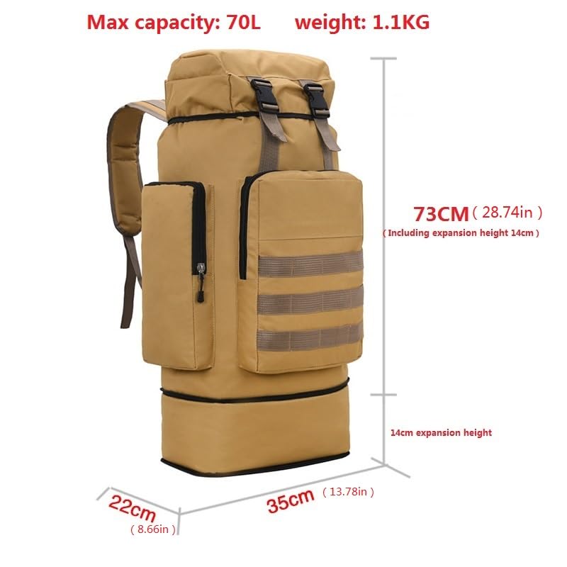 Aeseark Climbing Bags-70L Hiking Backpack Waterproof Military Camping Rucksack Traveling Bag Daypack (Black-70L)
