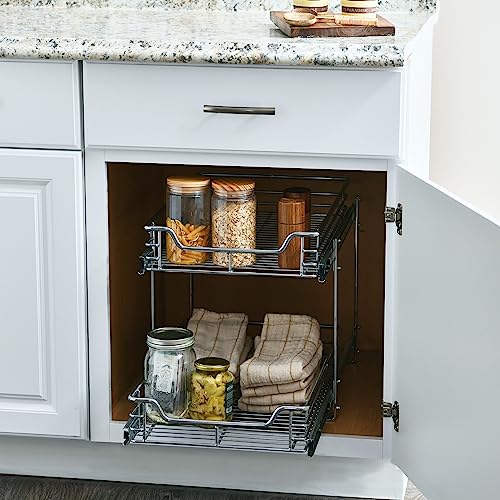 Household Essentials Glidez Slide Out Cabinet Organizer, 14.5β Wide, Durable Chrome-Plated Steel Frame, Dual Baskets and Smooth Glides, Heavy-Duty and Space-Optimizing, Simple Assembly and Installation, Chrome