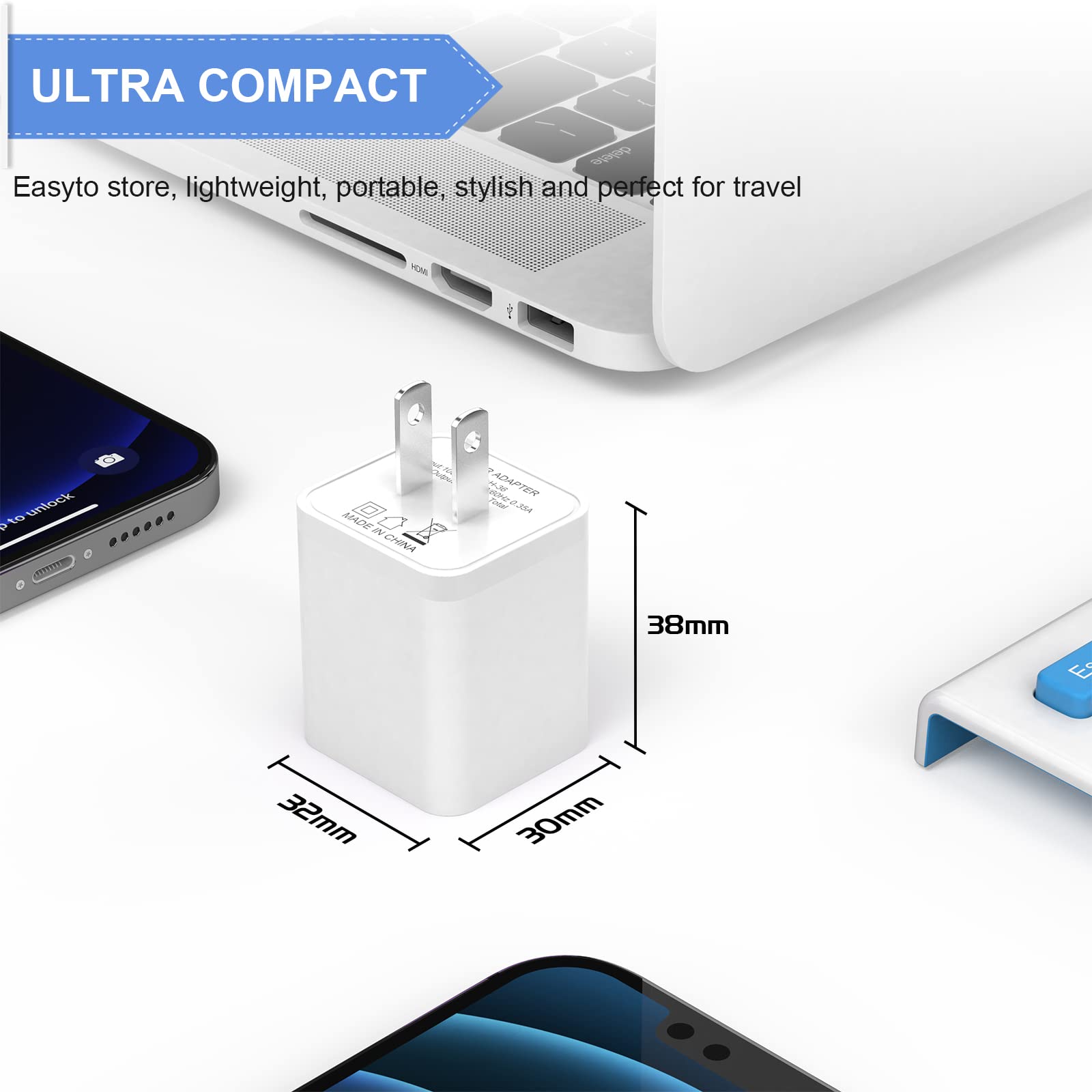 6Pack USB Wall Charger, iGENJUN 2.4A Phone Charger Dual USB Port Cube Power Plug Adapter Fast Wall Charger Block Compatible with iPhone 16/16 Pro/15/15 Pro, Samsung Galaxy, Pixel, LG, Android-White