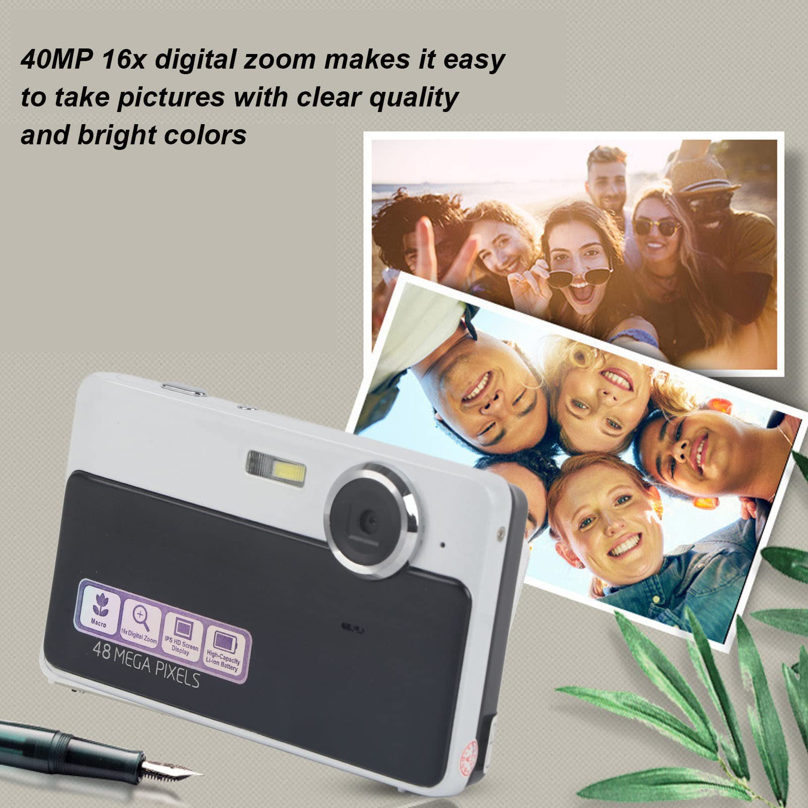 40MP Digital Camera, 2.4 Inch IPS Screen, 16x HD Digital Zoom, 32GB, USB Rechargeable, Lightweight and Compact, Easy to Use, for Beginners (Black)