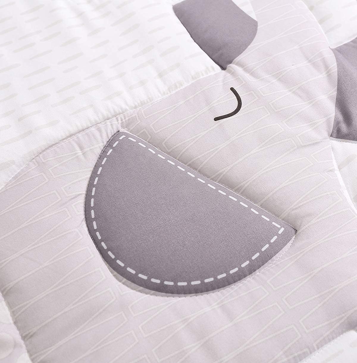 HUPO 6 PC Elephant Crib Bedding Sets for Baby Boys,Grey/White Crib Set with Crib Skirt/Quilt/Crib Sheet/3 Wall Stickers