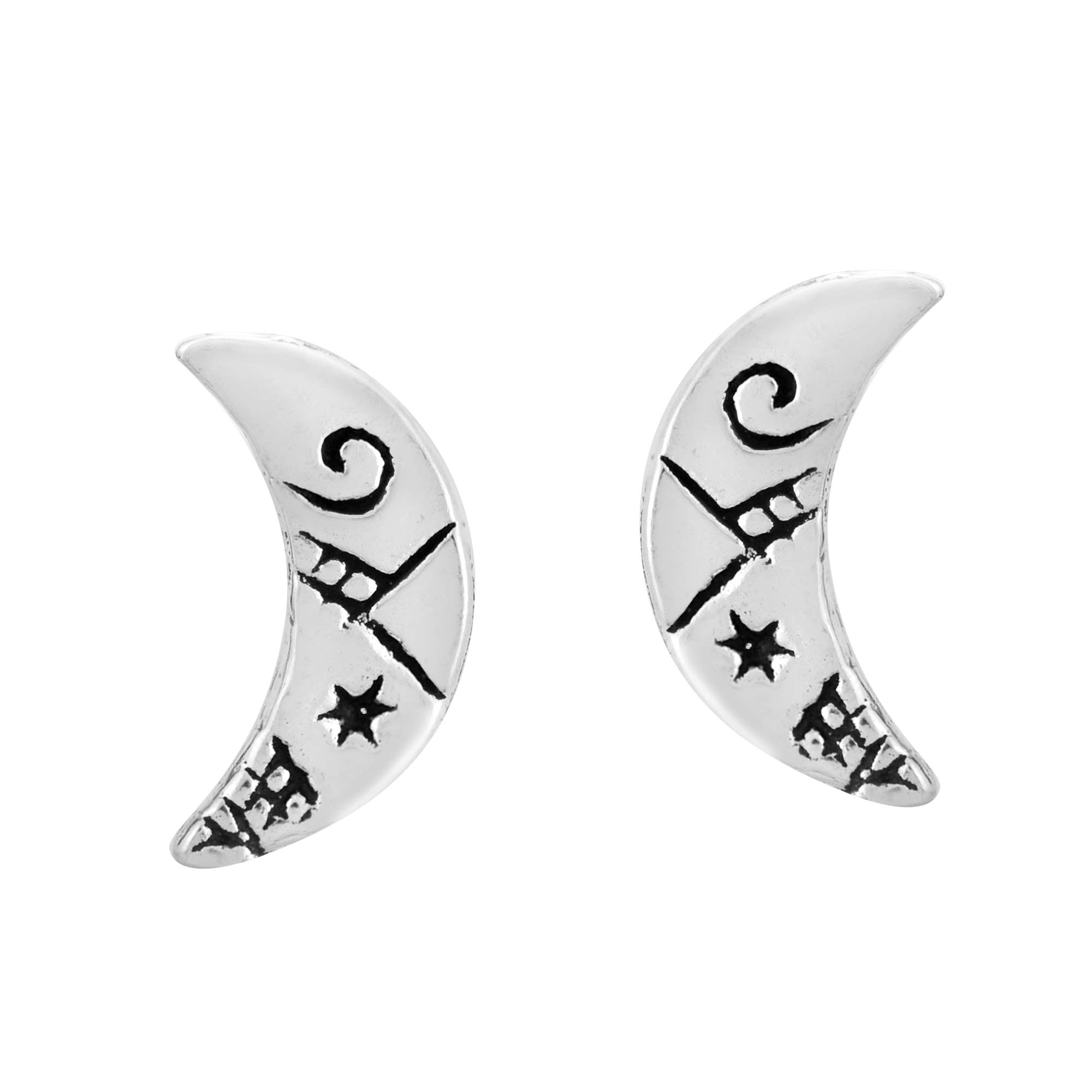 AeraVida Crescent Moon Carvings 925 Sterling Silver Stud Post Earrings Piercing Stacking Women Earrings | Sterling Silver Earrings for Women | Minimalist Simple Everyday Earrings | Boho Earrings
