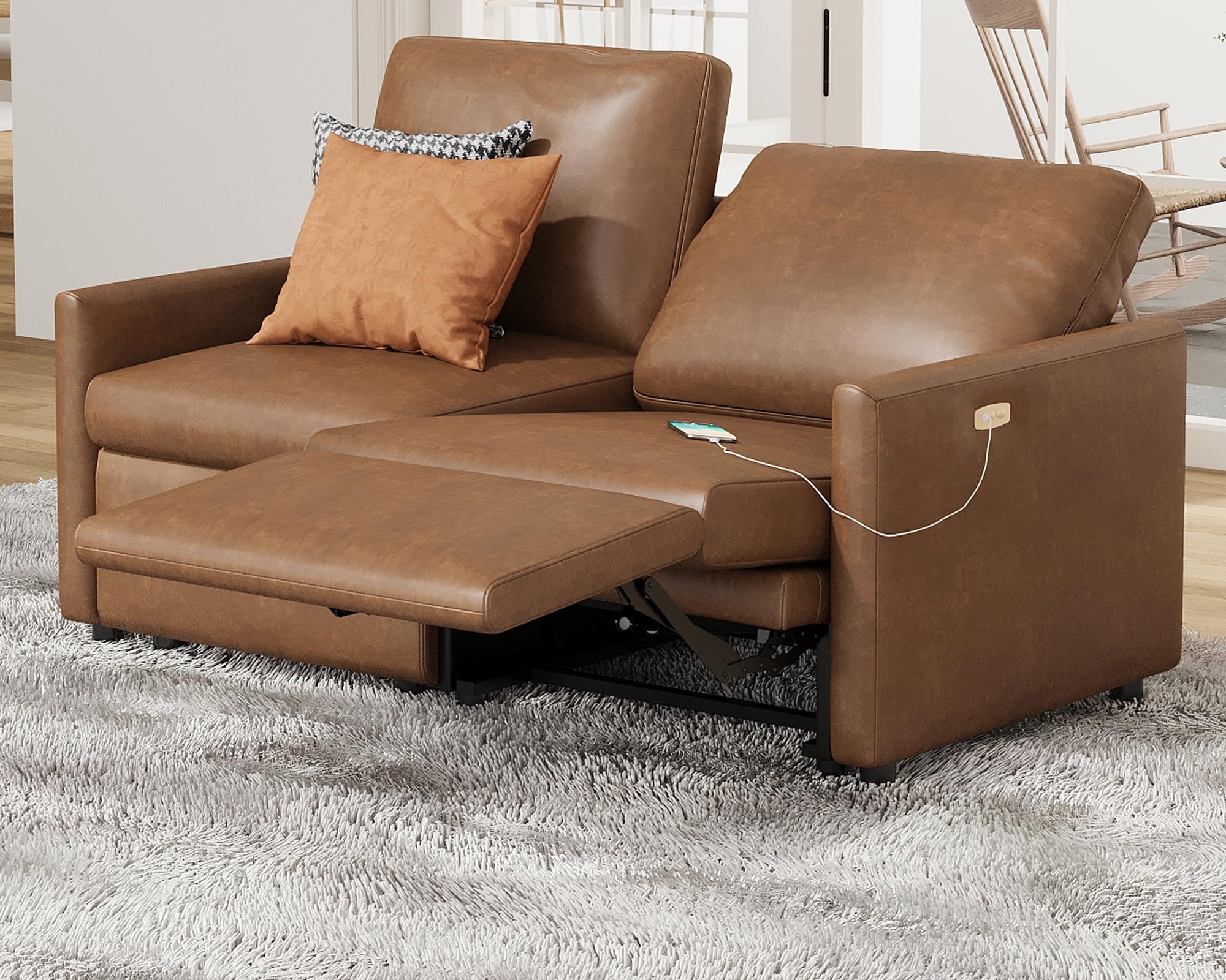 AMERLIFE Reclining Sectional Sofa, Power Recliner with Console& Single Left Recliner, 5 Seats L Shaped Couch with Cup Holder& Charging Socket, Leather Modular Sofa for Living Room