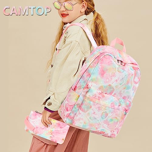 CAMTOP School Backpacks for Teen Girls Lightweight Elementary Middle Backpack Bookbags Set Medium(17 Inch,Tie Dye)