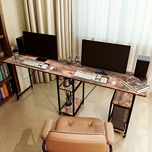 DLIUZ L Shaped Desk with Drawers,Computer Desk is Reversible Corner Large Gaming pc Table with USB Charging Port and Power Outlet,Long Writing Study Table with Shelve Suitable for 2 People Working