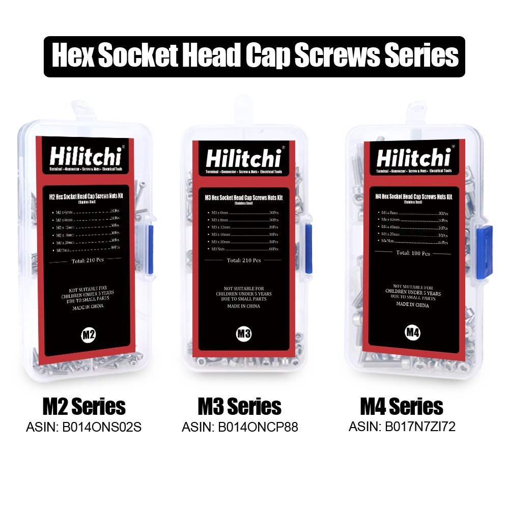 Hilitchi 420pcs M2 M3 Stainless Steel Hex Socket Head Cap Screws Nuts Assortment Kit with Box (304 Stainless Steel)