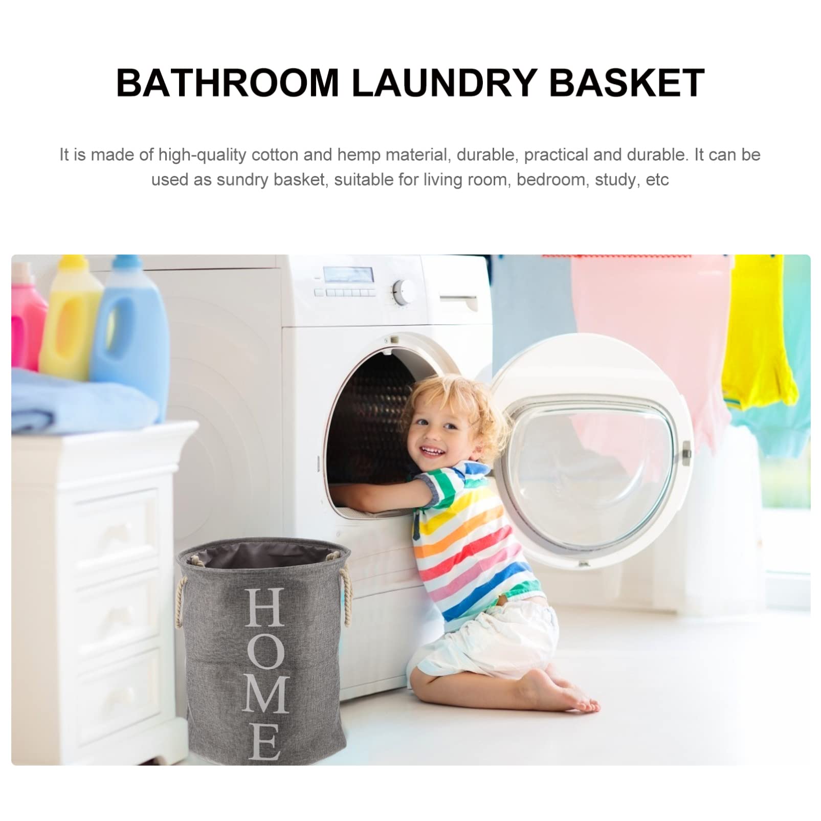 Abaodam 1pc Storage Hamper Space- Bedroom Container Rope Nursery Foldable Folding Handle Letter Washing Clothing Kids Cylinder Fabric Linen Bucket Saving Multipurpose Home with Bin