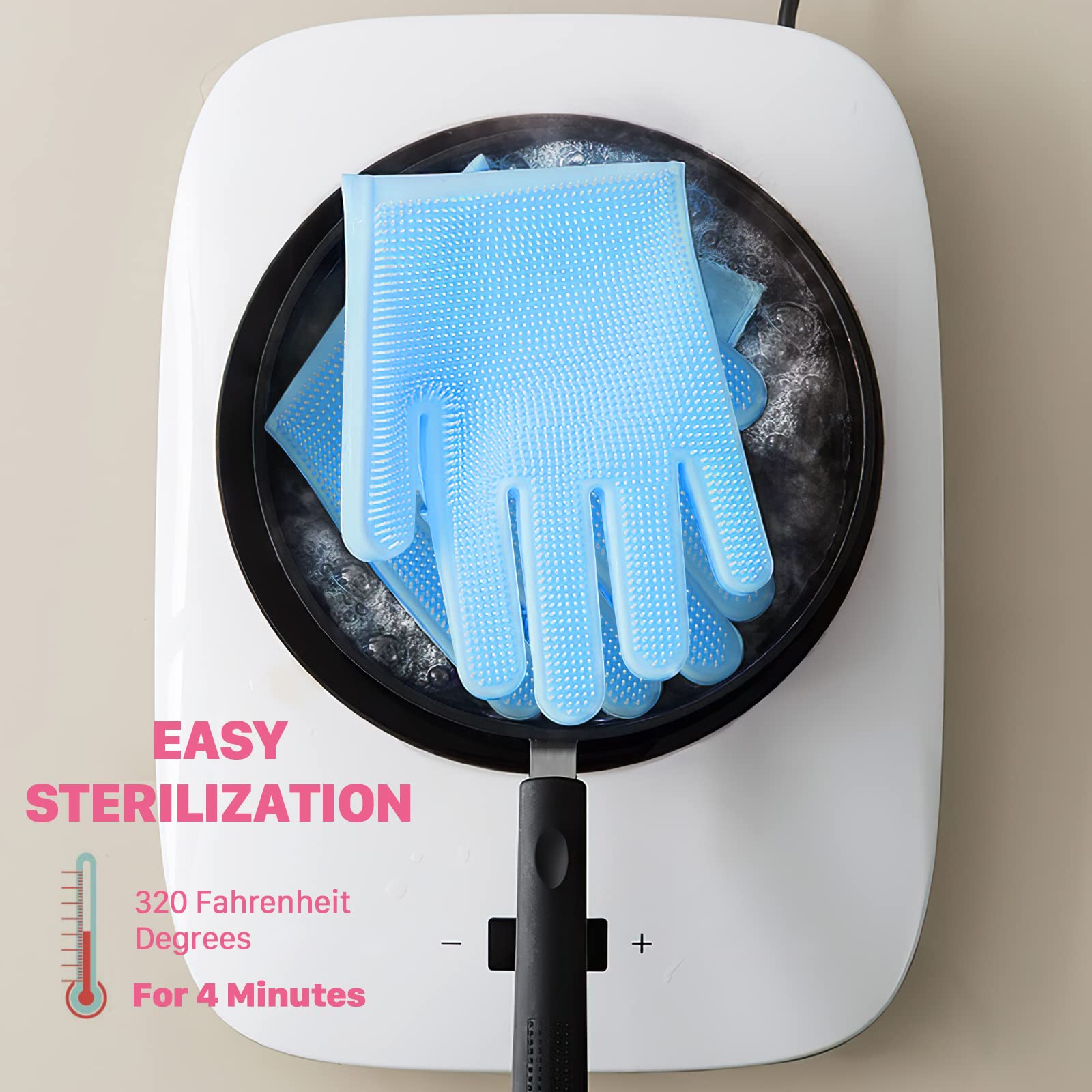 ABYANK Silicone Dishwashing Gloves,Reusable Rubber Dishwashing Gloves for Household, Bathroom,Pet Bathing, Cars, Fruit and More (Blue)