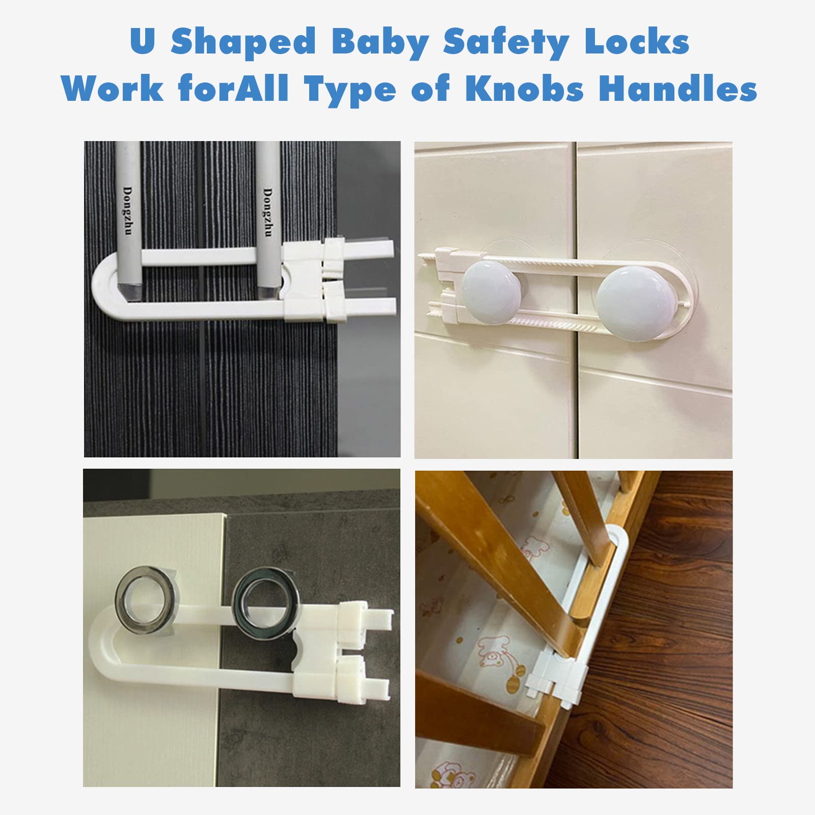 8 PCS Sliding Cabinet Locks, Tinabless Baby Proofing Cabinet Locks, Child U-Shaped Proofing Cabinet with Adjustable Safety Child Lock, Childproof Latch for Knob Handle on Kitchen Storage Door Cupboard