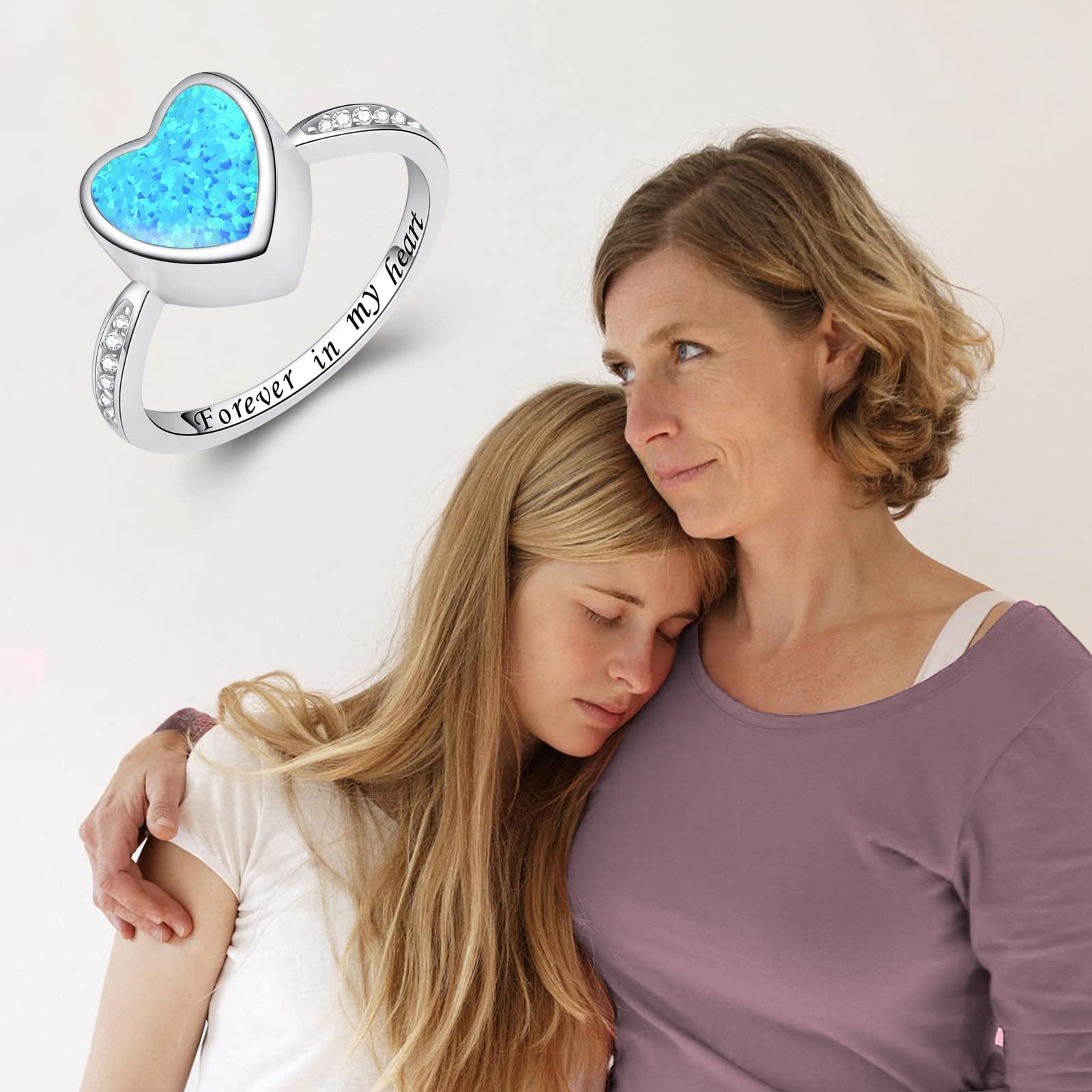 925 Sterling Silver Heart Urn Rings Hold Loved Ones Ashes Cremation Memorial Ring Keepsake Jewelry for Women for Human Ashes (Blue, 9)