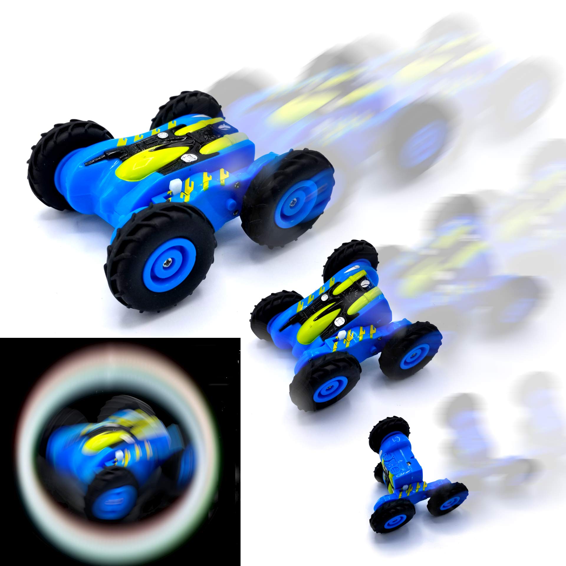 MUKIKIM Hyper Runner Stunt - Blue – Remote Control Race Car Rocks Super High-Speed Stunts & Moves! 360° Spins & Double-Sided Runs with Fun Light! Quick USB Charge. Not Your Normal RC Car!