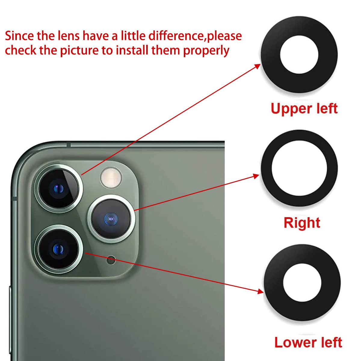 Afeax OEM Original Back Rear Sapphire Camera Glass Lens Replacement for iPhone 11 and iPhone 11 Pro and iPhone 11 Pro Max with Reparing Tool