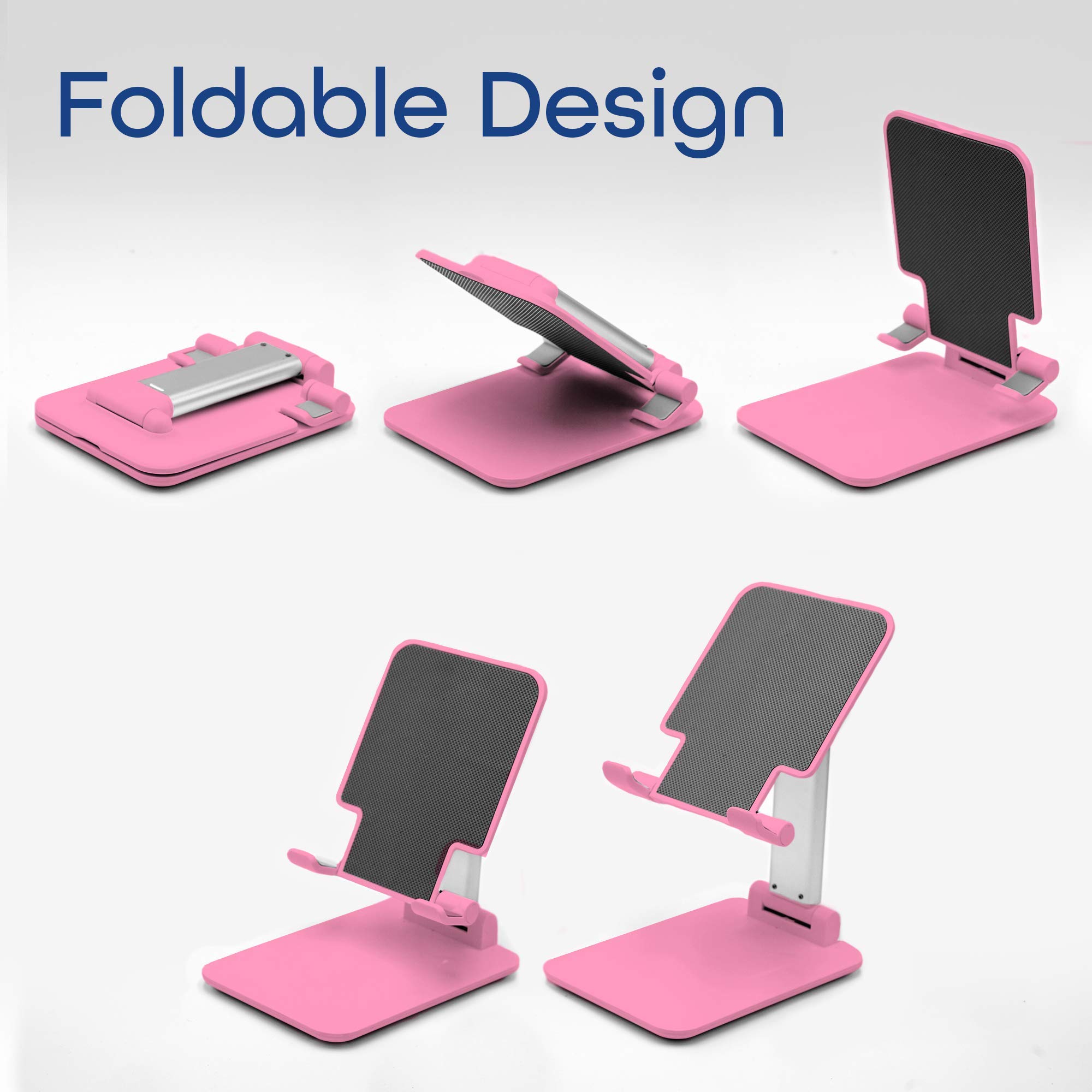 Aduro U-Rise Phone Stand Holder, Foldable & Portable Height Adjustable Cell Phone Holder Universal Cell Phone Stand for Desk Pink