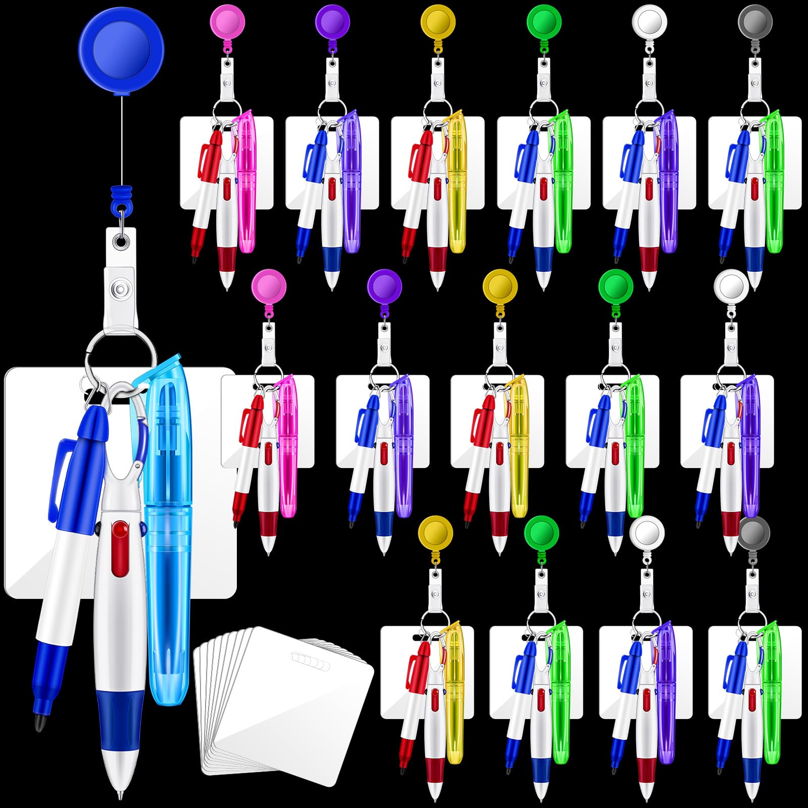 96 Pack Mini Highlighter for Nurse Badge Mini Nurse Pens with LED Flashlight Keychain Permanent Marker Pen Nurse Tools Accessories Retractable Keychain Clip and Writing Whiteboard