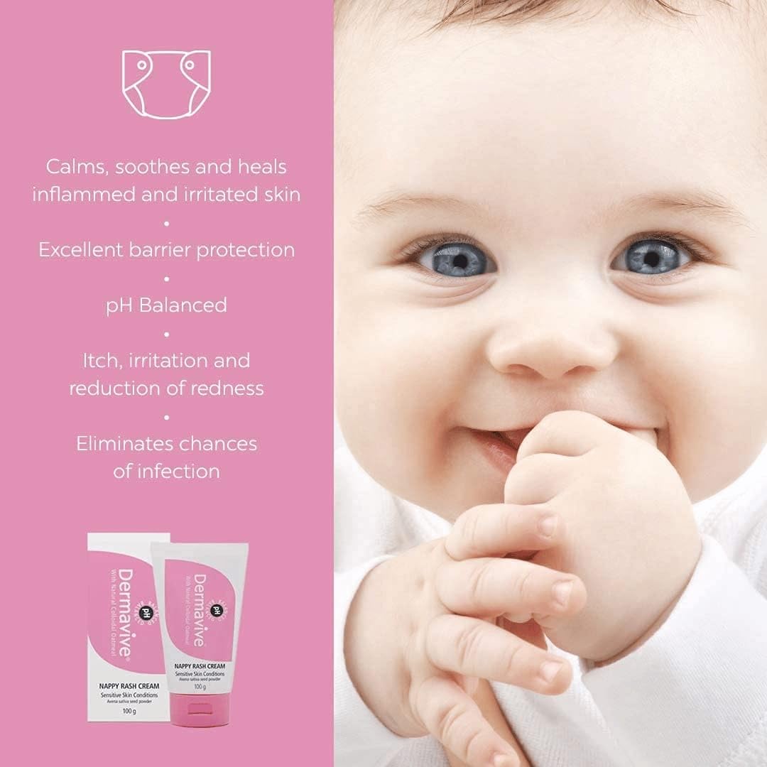 Dermavive Diaper/Nappy Rash Cream, Soothing Diaper Rash Cream, Baby Rash Ointment, Fast-Acting Rash Relief for Infants & Babies, Gentle Diaper Cream, 100g