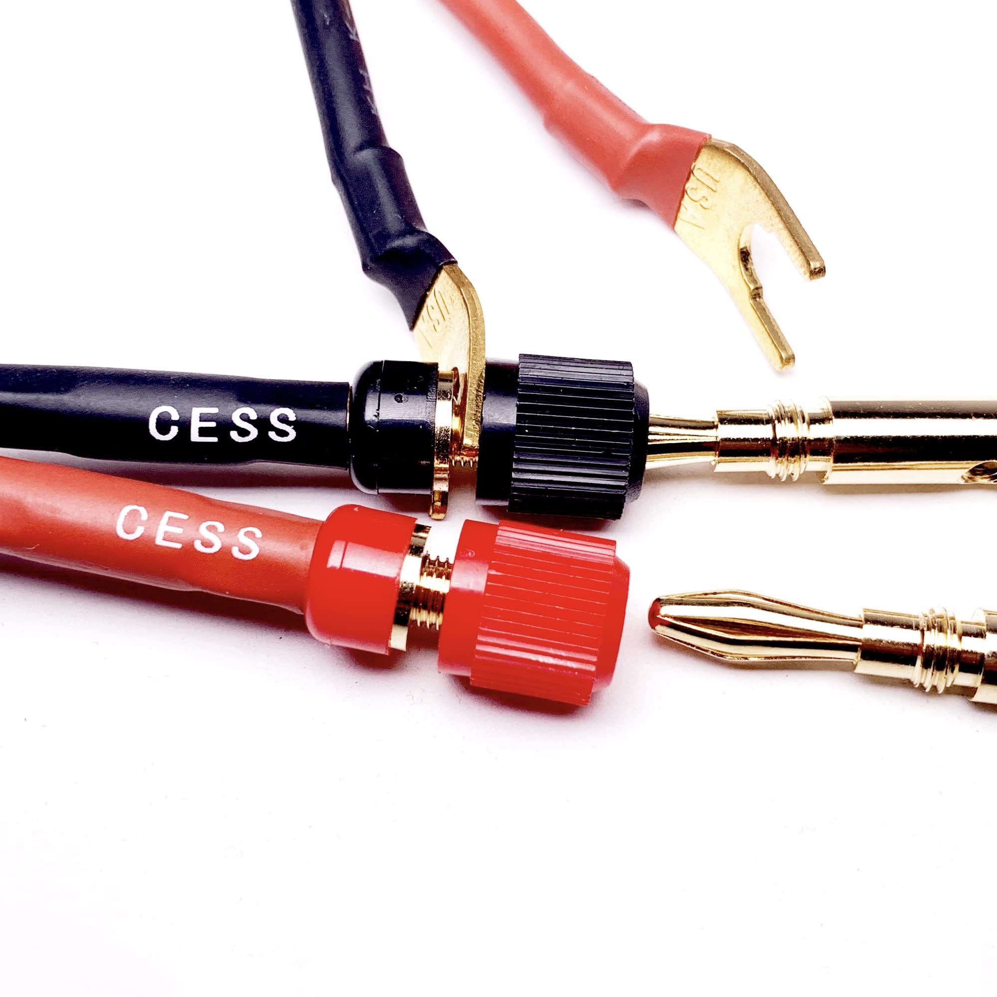 CESS-089 Speakon Plug to Female Banana Jack Speaker Cable, Accept Banana Plug, Spade Fork and Bare Wire, 2 Pack