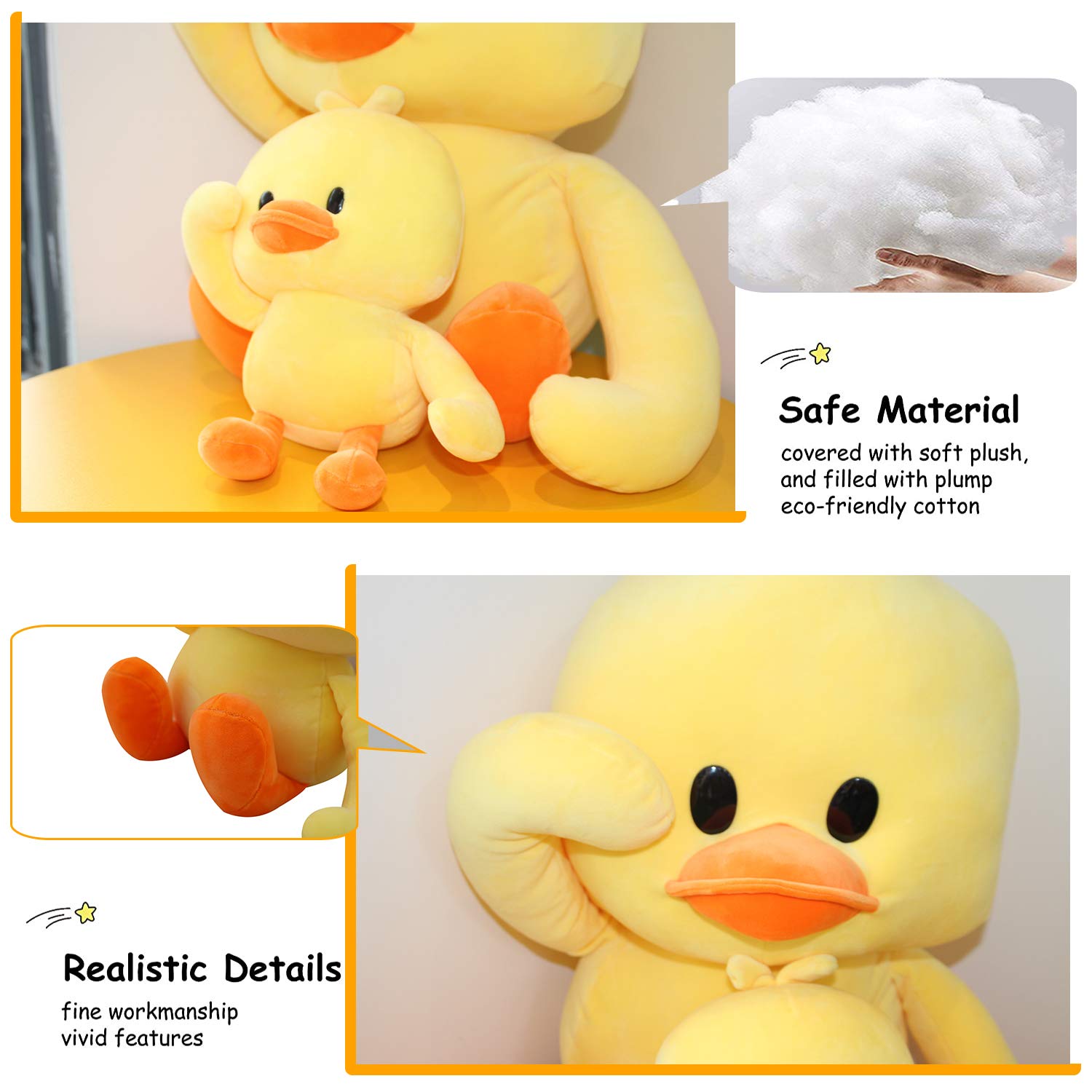 AIXINI 11.8inch Plush Duck Stuffed Animal Soft Toys Yellow Duckling Duckie Stuff, Funny Cuddly Gifts