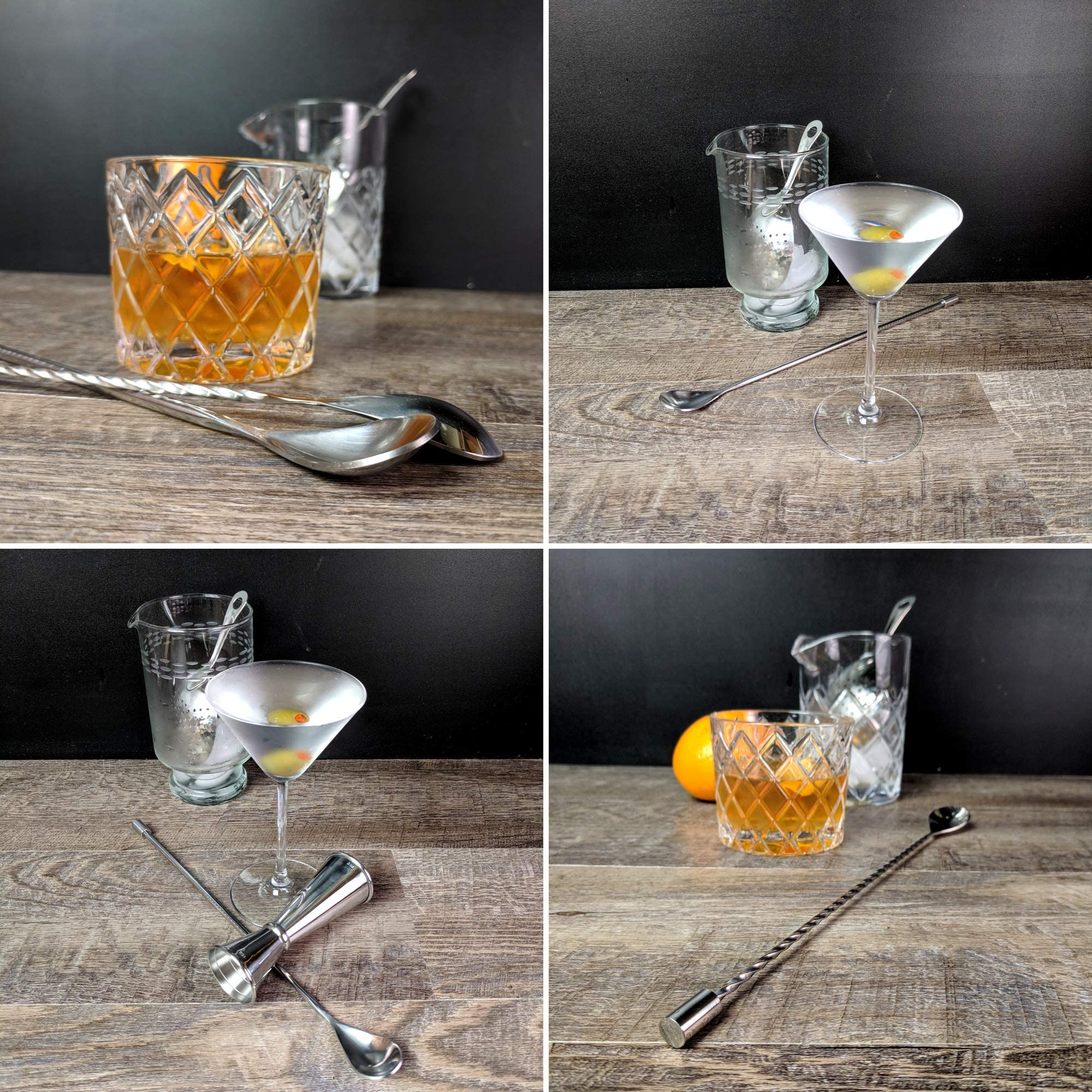 A Bar Above Cocktail kit - Heavyweight Bar Spoons Set of 2 & Mixing Glass (Diamond Cut)