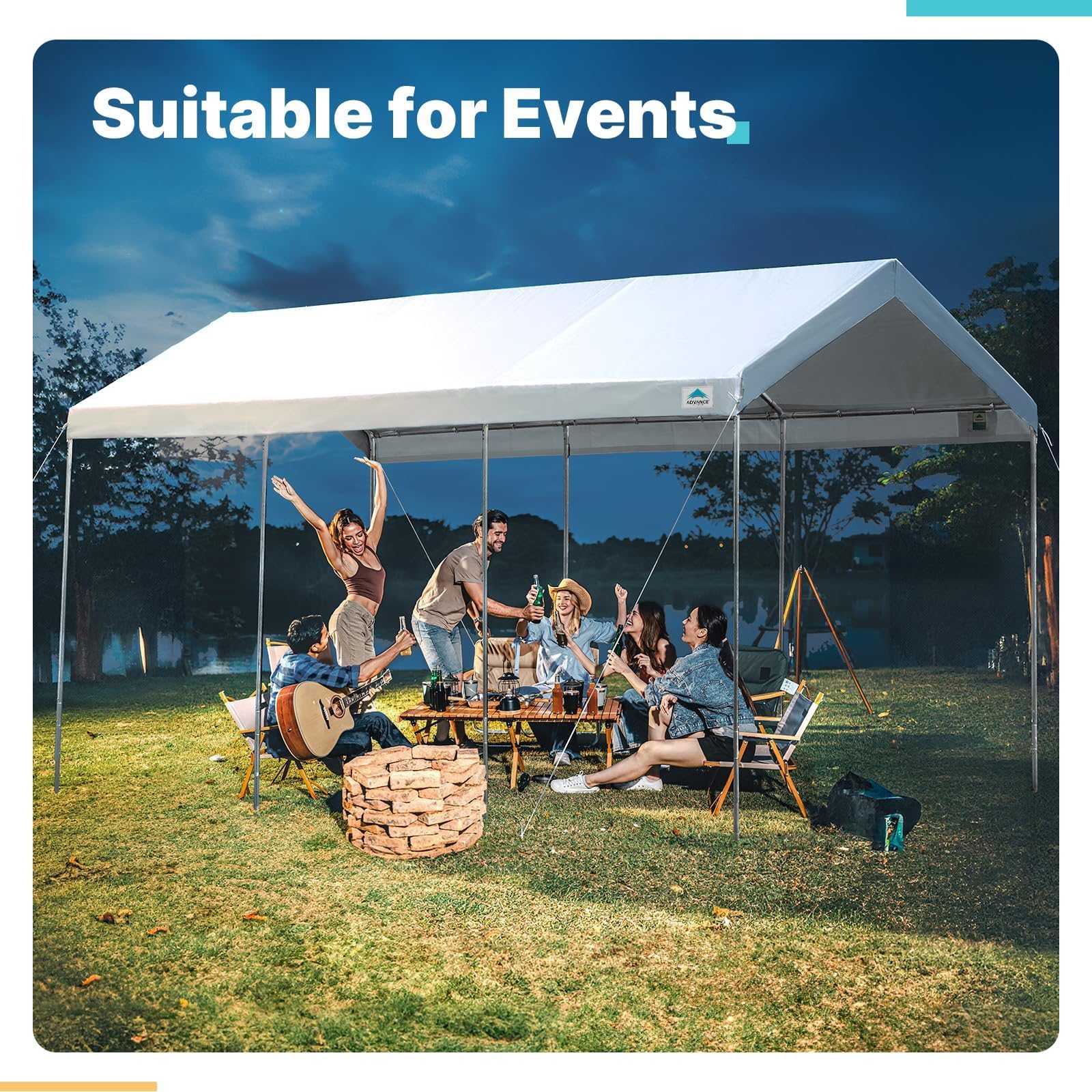 ADVANCE OUTDOOR Adjustable 10x20 ft Heavy Duty Carport Car Canopy Garage Boat Shelter Party Tent, Adjustable Peak Height from 9.5ft to 11ft, White