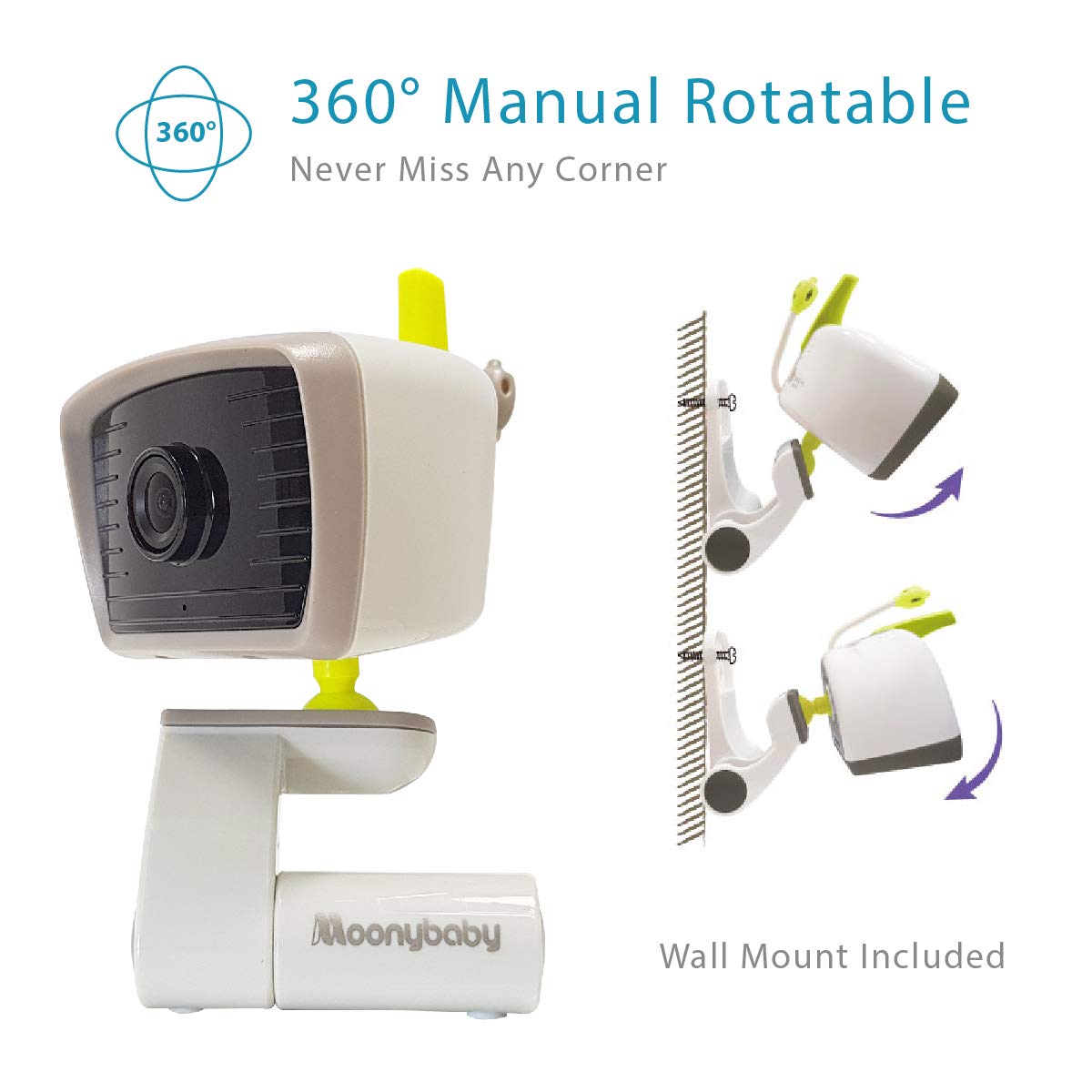 Moonybaby Split Screen Baby Monitor with 2 Cameras, Extended 12hrs Battery Life, Wide View, Large Screen, Long Range, Night Vision, Temperature Monitoring, 2 Way Talk Back, Power Saving