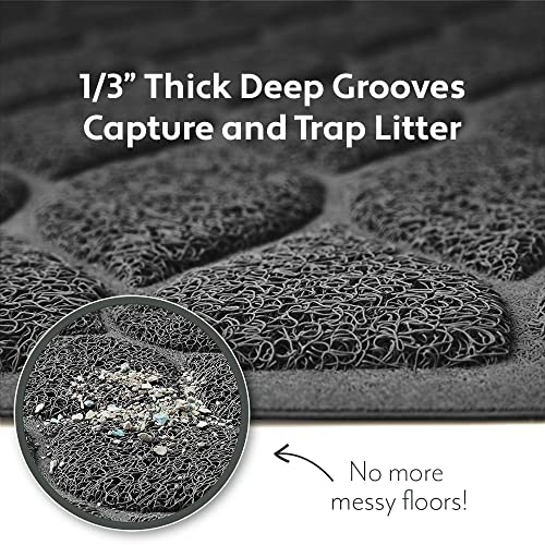 Mighty Monkey Durable Easy Clean Cat Litter Box Mat, Great Scatter Control Mats, Keep Floors Clean, Soft on Sensitive Kitty Paws, Cats Accessories, Large Size, Slip Resistant, 24x17, Graphite
