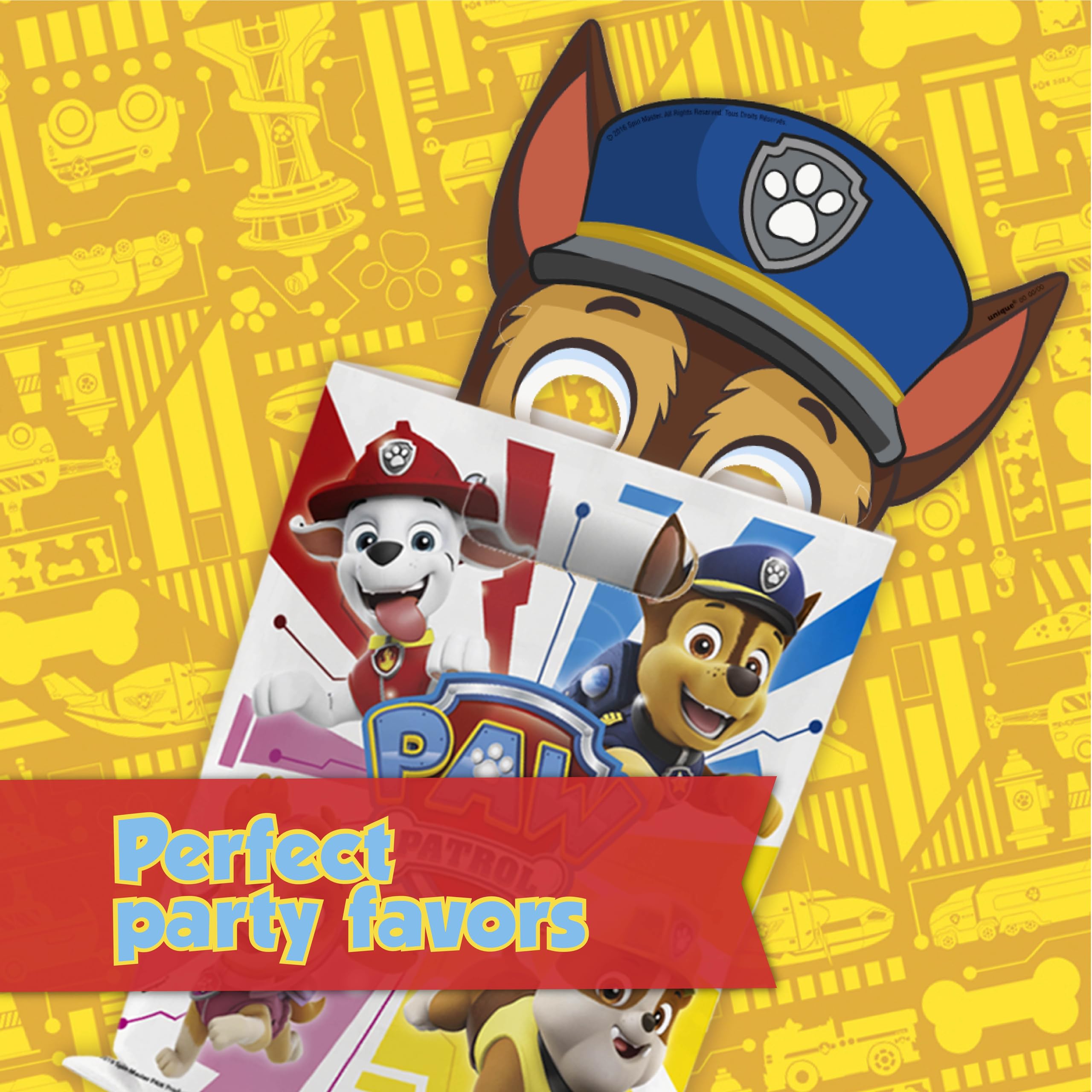 Unique Paw Patrol Masks for Kids Birthday Party Favors and Decorations with Buttons - 16 Pack
