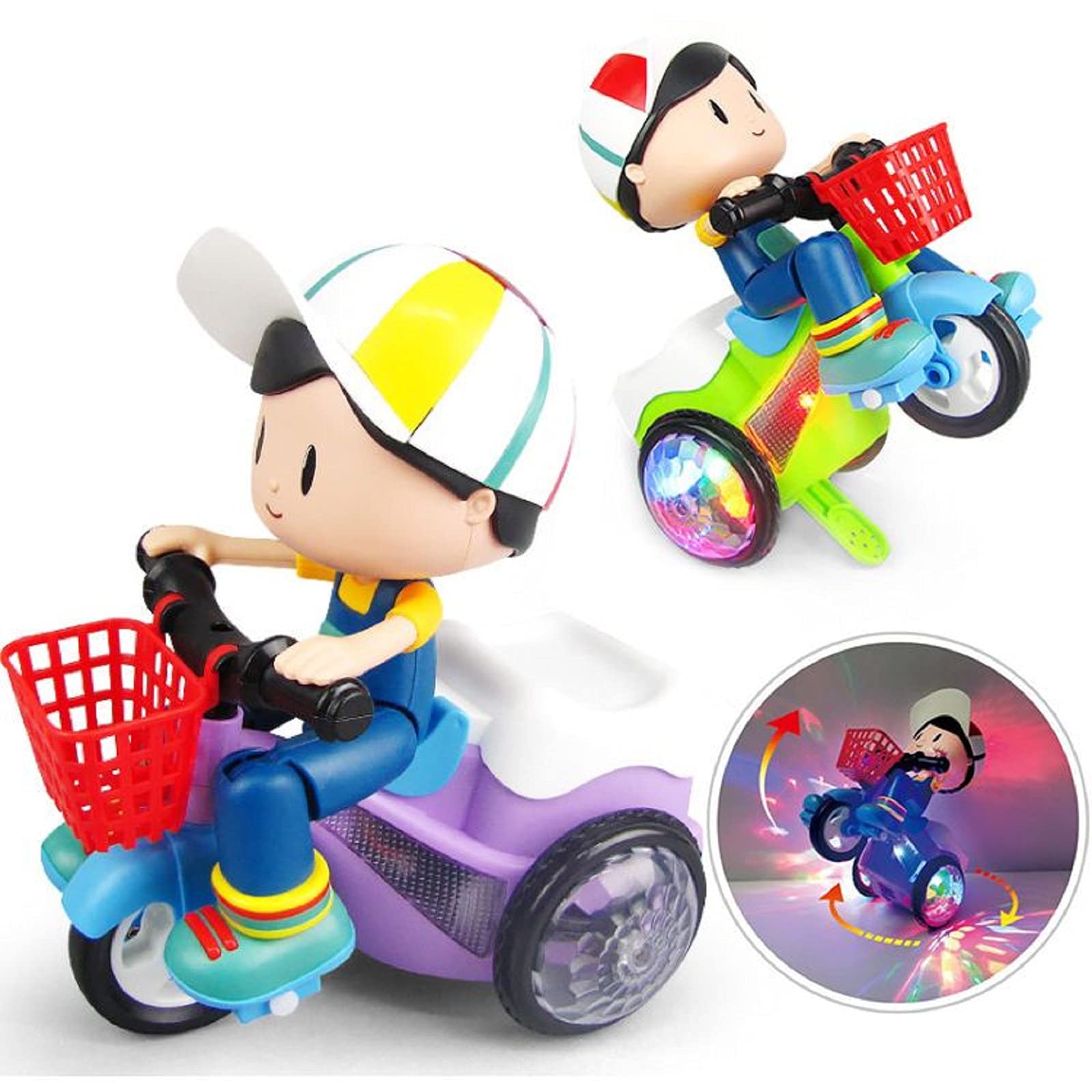 Cevly Robot Toys for Kids,Spinning Stunt Car Toys,Dancing Electric Trike Kids Motorcycle Cartoon Toy,Interactive Toy with Music & Light Christmas Birthday Gifts for 3 4 5 6 7 Year Old Boys Girls