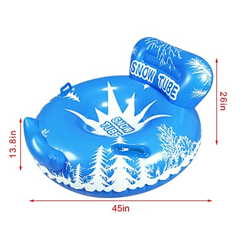 45 Inch Durable Large Inflatable Snow Sled with Reinforced Handle Heavy Duty Snow Scene Sledding for Teenagers and Adults (Blue, 45in)