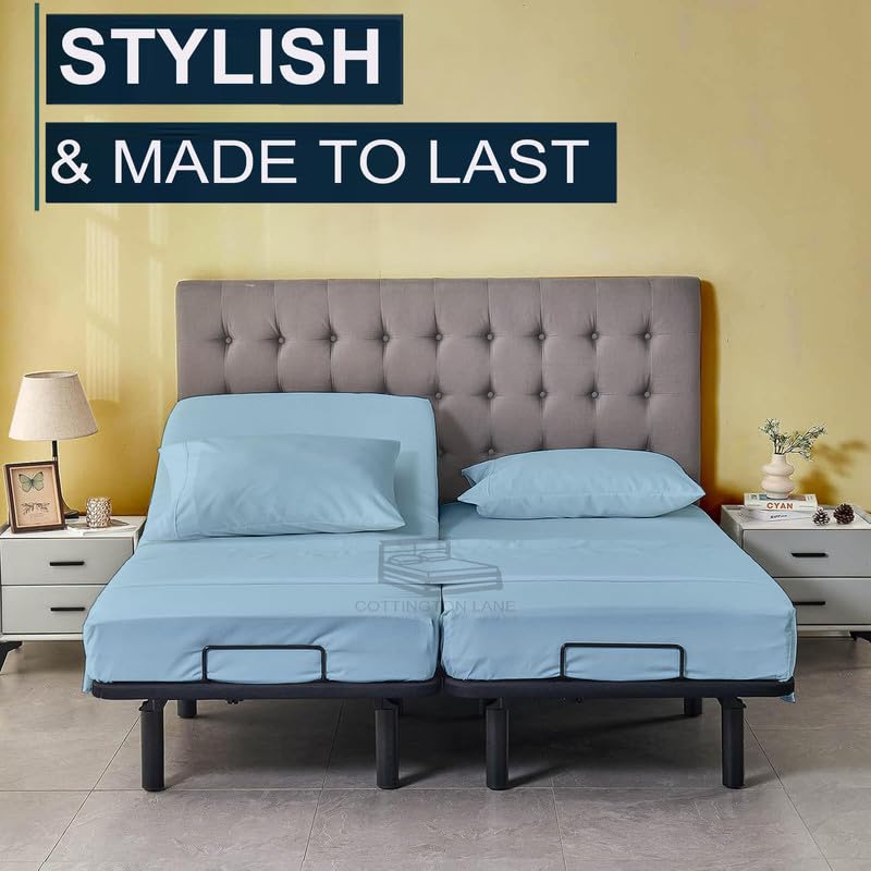 5 Piece Split King Sheets Sets for Adjustable beds - 400 Thread Count 100% Cotton (Light Blue Solid)