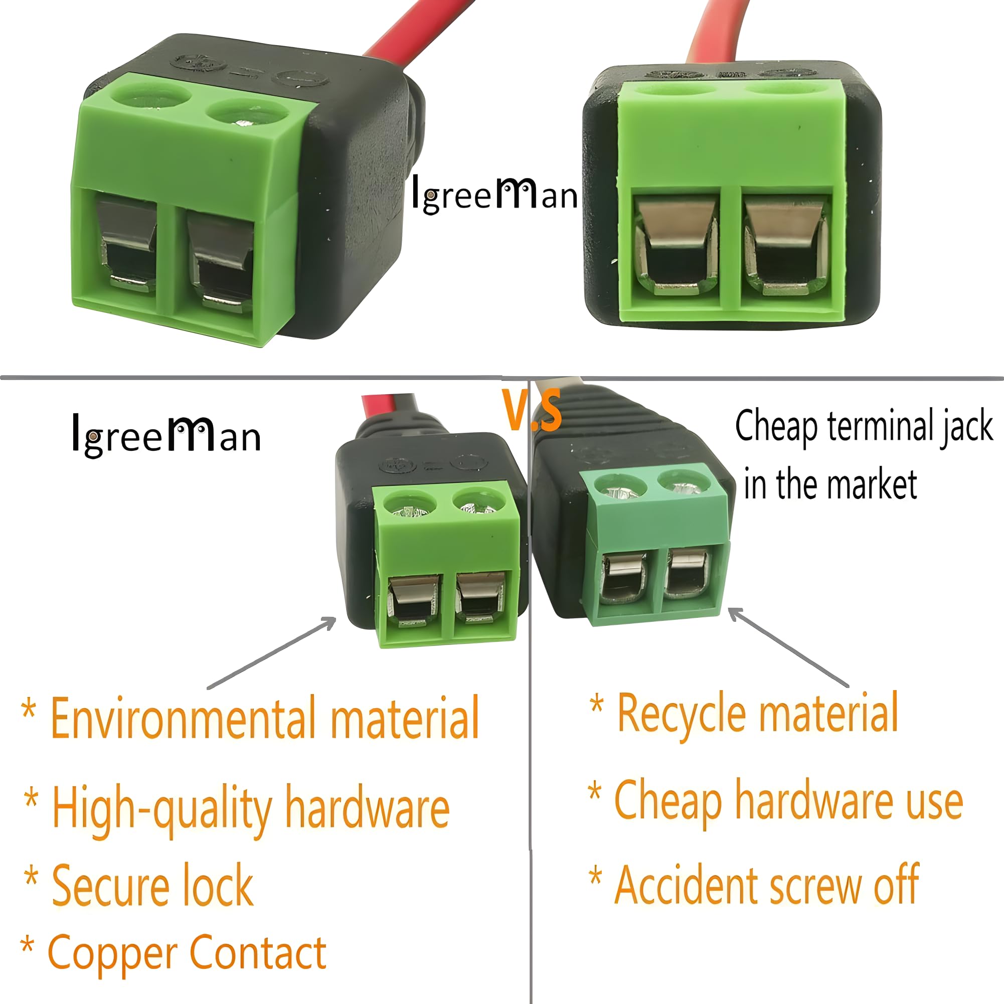 Igreeman 10 Pair Quick-Connect DC Power Pigtails - 18 AWG, 5A - Comes with Unique Terminal Jack Socket for Top-Notch Security Surveillance & Party Lighting - 2.1mm * 5.5mm Connectors