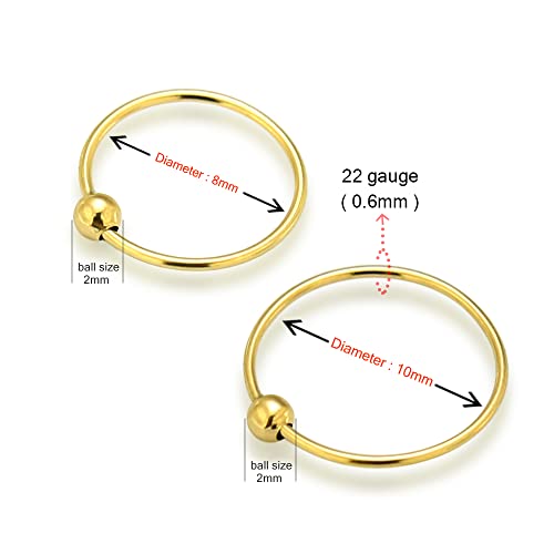 9 Karat Yellow Gold 22 Gauge - 10MM Length Captive Bead Nose Piercing Ring Jewelry