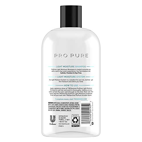 TRESemmé Pro Pure Shampoo For Daily Moisture Light Moisture Paraben Free, Dye Free Shampoo 16 oz