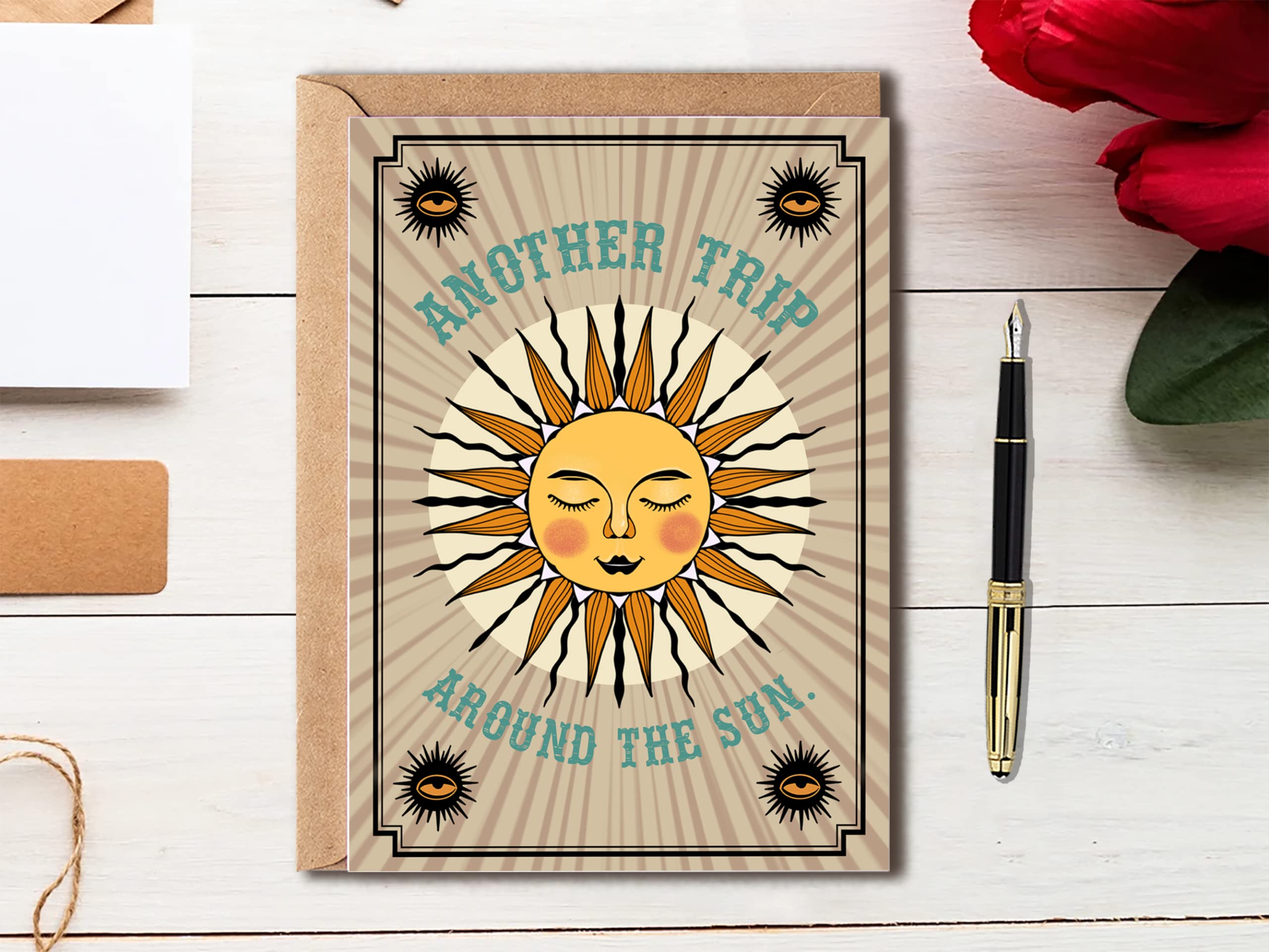 Another Trip Around The Sun - Sun Birthday Card Another Trip Around The Sun Tarot Card Celestial Card Birthday Card For Friend.