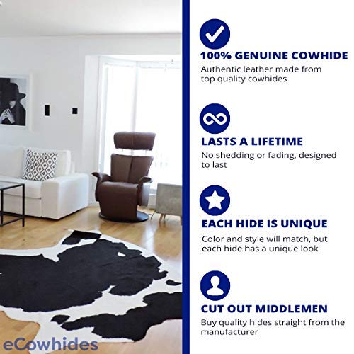 ecowhides White Tricolor Brazilian Cowhide Area Rug, Cowskin Leather Hide for Home Living Room (XL) 7 x 6 ft
