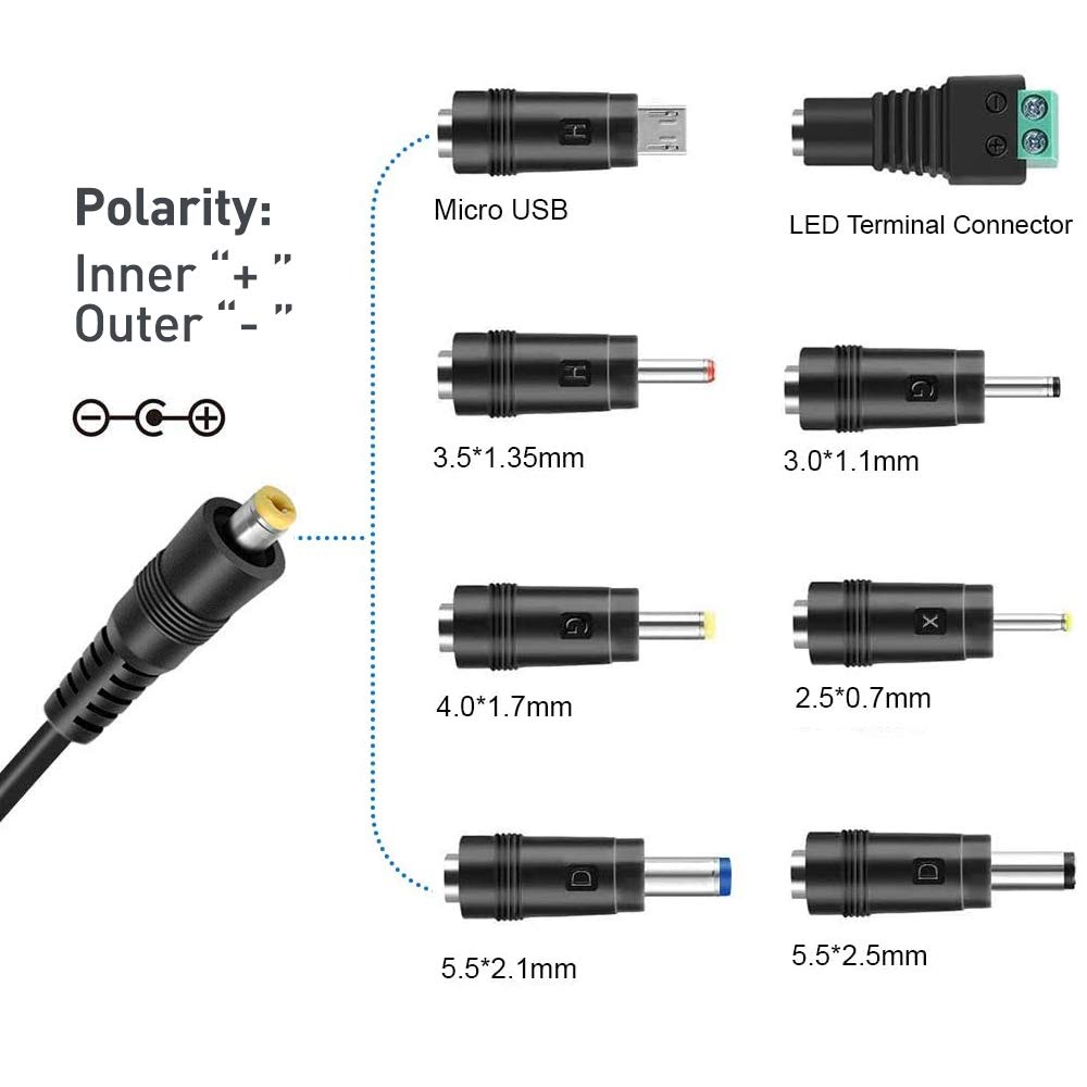 Universal AC Adapter, iCreatin 3V 4.5V 5V 6V 7.5V 9V 12V 12W Adjustable Voltage Replacement Power Supply Multi Volt for Household Electronics Router Speaker CCTV Cameras, 1A 1000mA Max.