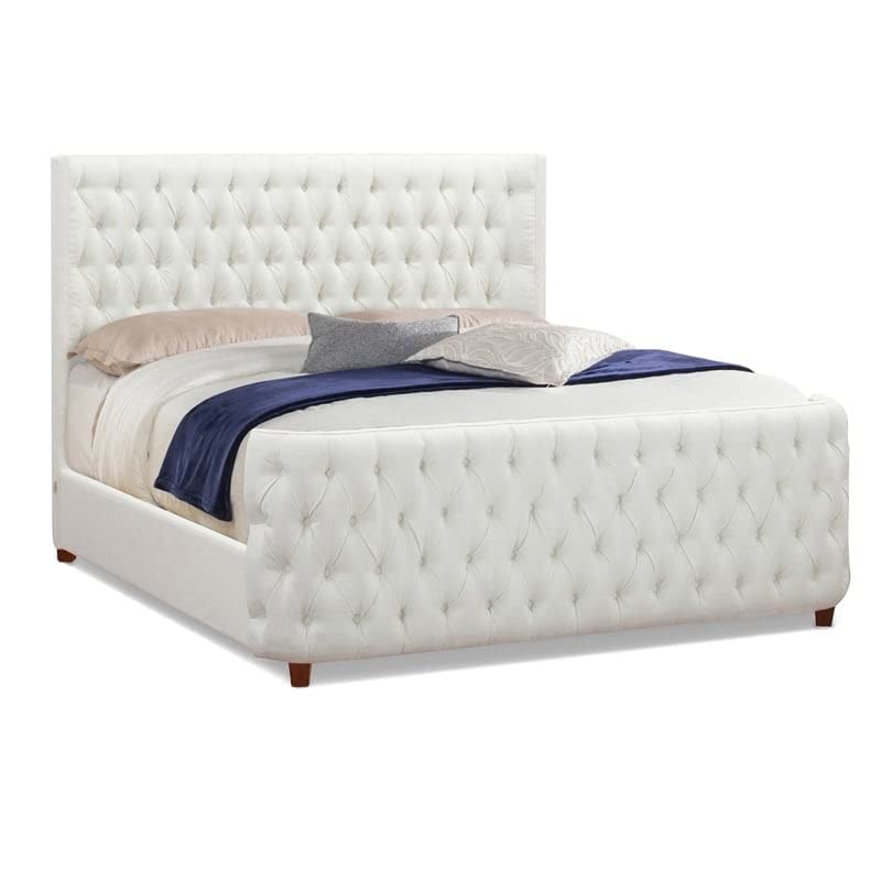 Jennifer Taylor Home Brooklyn King Tufted Panel Bed Headboard and Footboard Set, Antique White Polyester