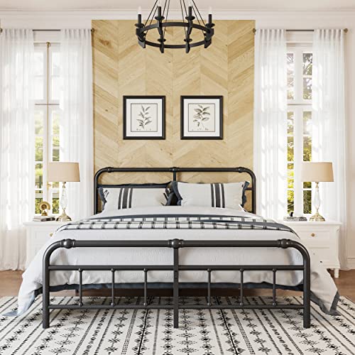 Artimorany Queen Size Bed Frame with Headboard and Footboard,14 Inch High, 3500 Pounds Support for Mattress, No Box Spring Needed, Vintage Style Noise Free, Easy Assembly(Black)