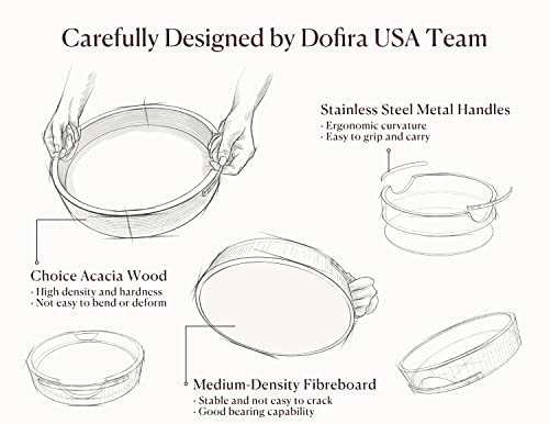Dofira Acacia Wood Serving Tray with Metal Handles, 14" Round Food Drinks Tray for Coffee Table, Breakfast, Dinner & Bar, Rustic Decorative Storage Tray for Ottoman, Kitchen, Bedroom (Gift Packaging)
