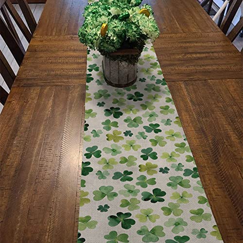 ARKENY St Patricks Day Lucky Green Shamrock Butterfly Table Runner 13x72 Inches,Seasonal Burlap Farmhouse Indoor Kitchen Dining Table Decoration for Home Party
