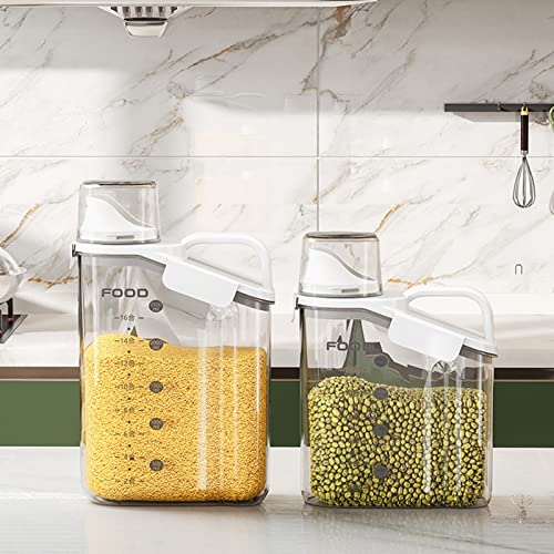 Bigougem Clear Cereal Storage Containers with Lids Airtight, Large Diameter Kitchen Storage Containers for Flour Rice Beans Ivory L