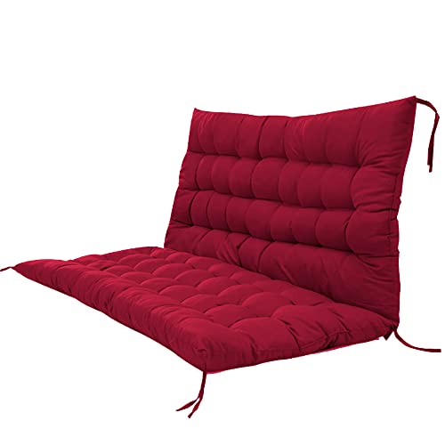 Hruile Replacement Cushion for Outdoor Patio Swing, 2-3 Seater Bench with Backrest, 3 Inch Thick Seat Sofa Pad Settee Ties,59x40in,Wine Red