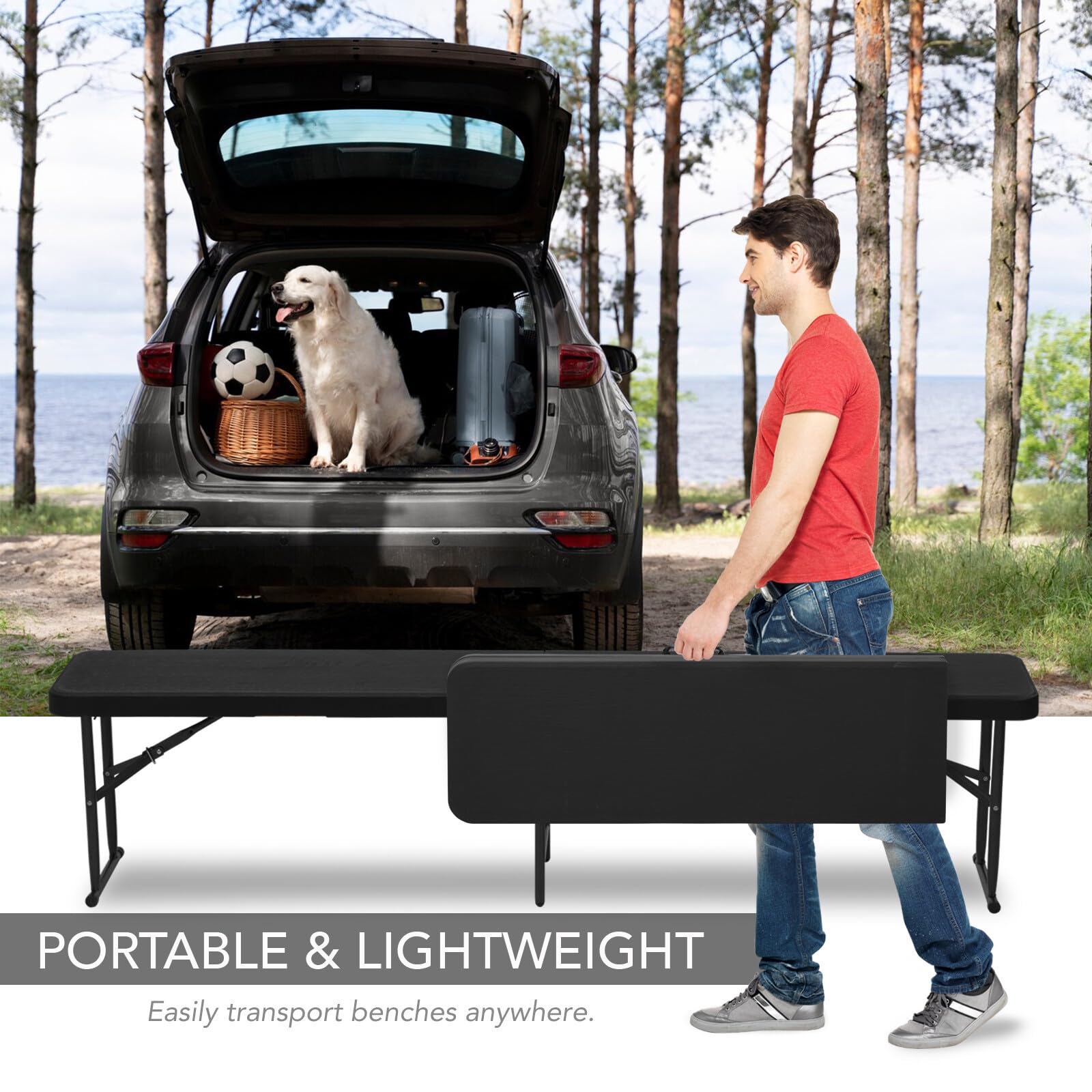 AJP Distributors 2 Pack 6 Foot Portable Plastic Folding Bench 6FT 72" Half Foldable Heavy Duty Seat w/Carry Handle - Indoor Outdoor Backyard Camping Picnic BBQ Party Wedding Dining Event Meeting Black